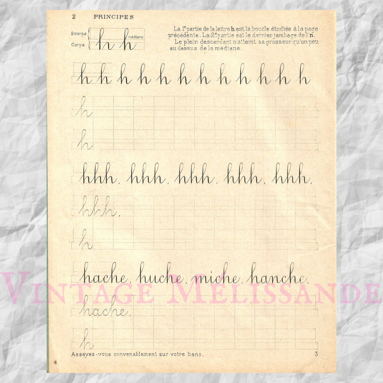 French Cursive Writing Practice Book, Printable, Vintage, Ephemera ...
