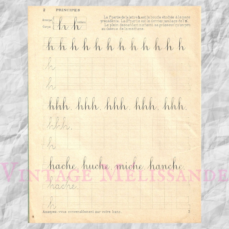 French Cursive Writing Practice Book, Printable, Vintage, Ephemera ...