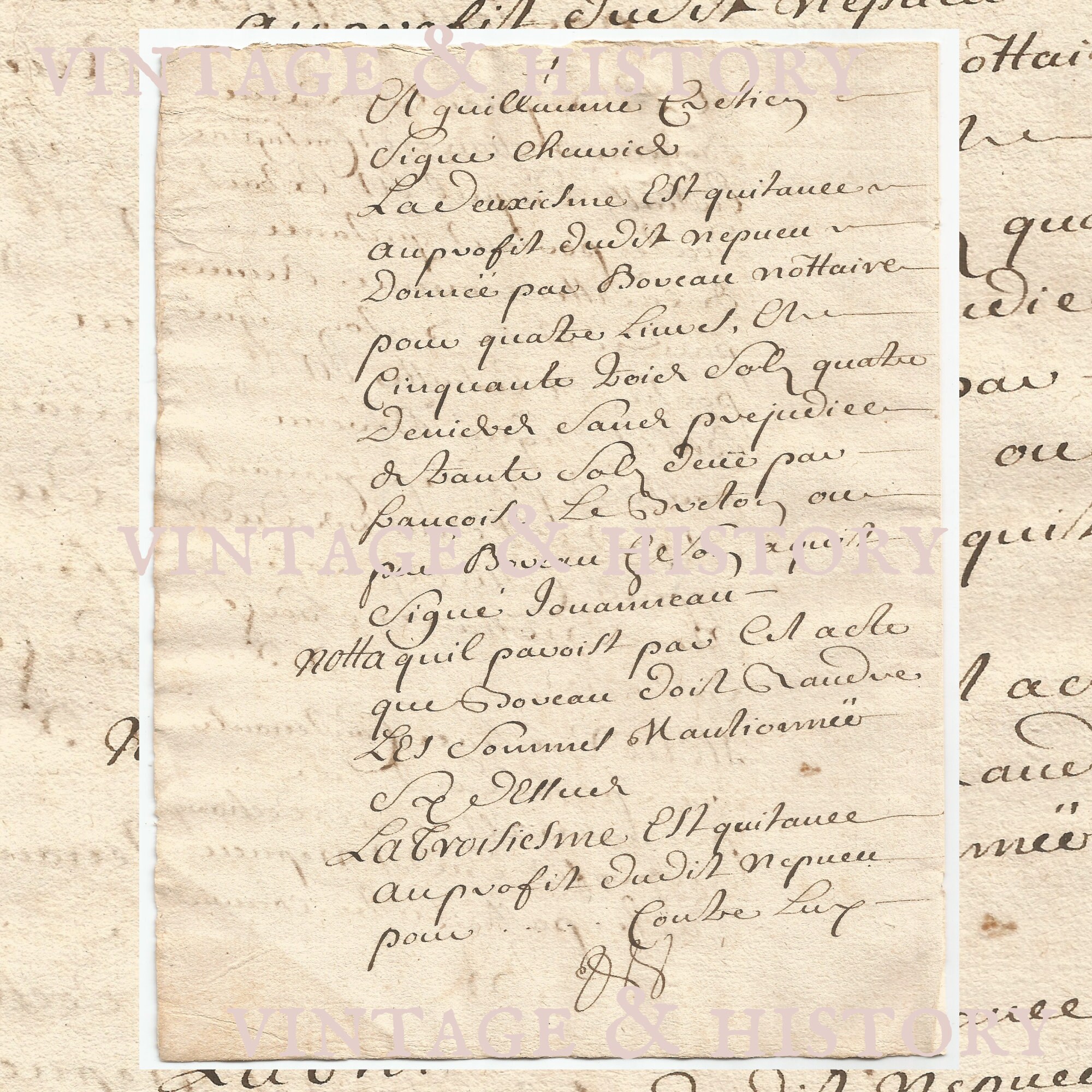 1689 Old French Document, Printable, Digital Ephemera, Antique Papers ...