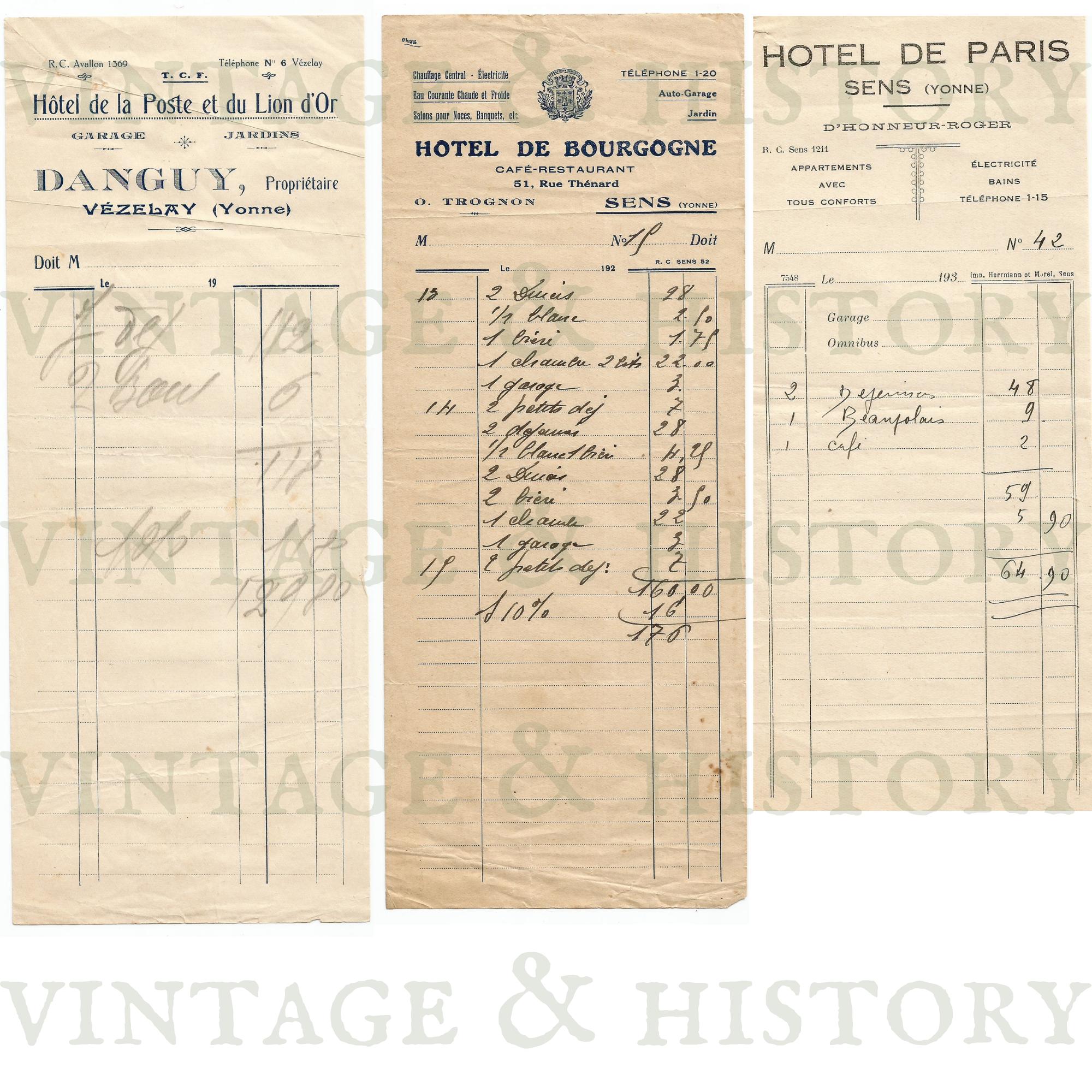 French 1930s Hotel Receipts, Printable Ephemera, Vintage Papers ...