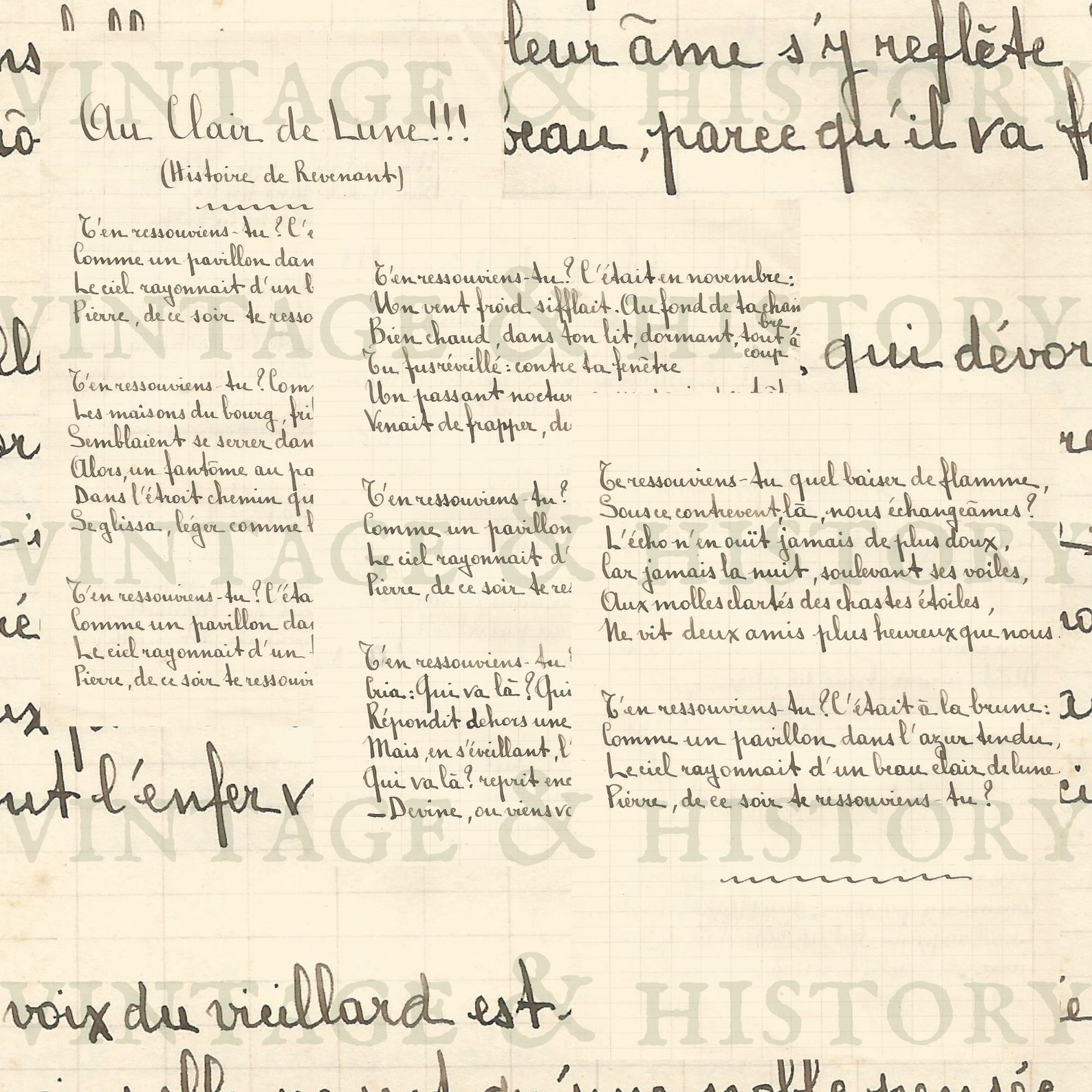 Handwritten French Poems, Printable Paper Ephemera From France ...