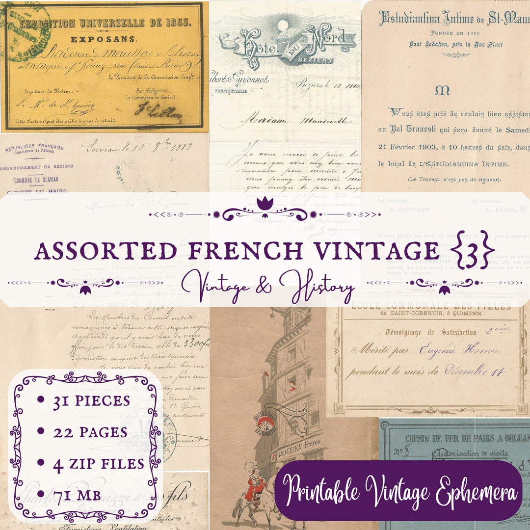 Assorted French Vintage Ephemera {bundle 3}, 31 Pieces, Printable ...