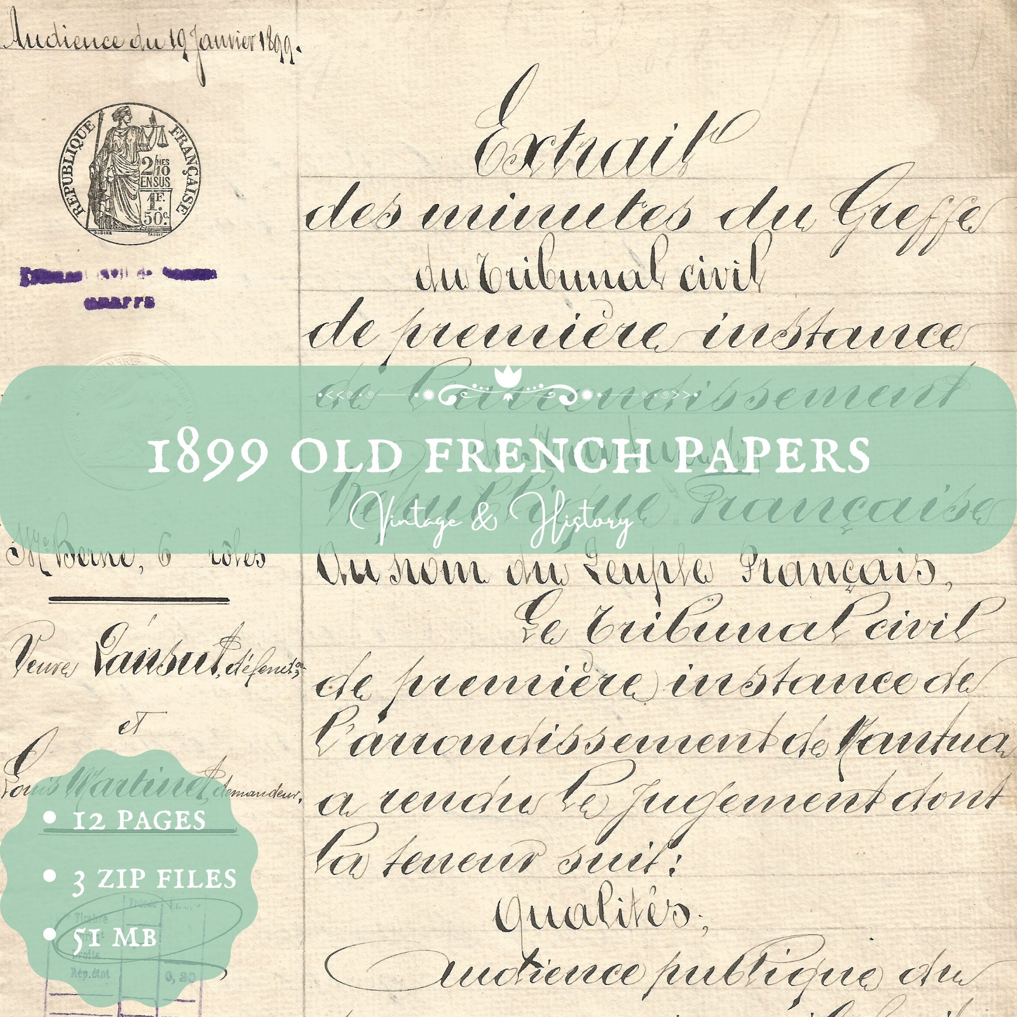 1899 Antique Handwritten French Document, Calligraphy, Printable ...