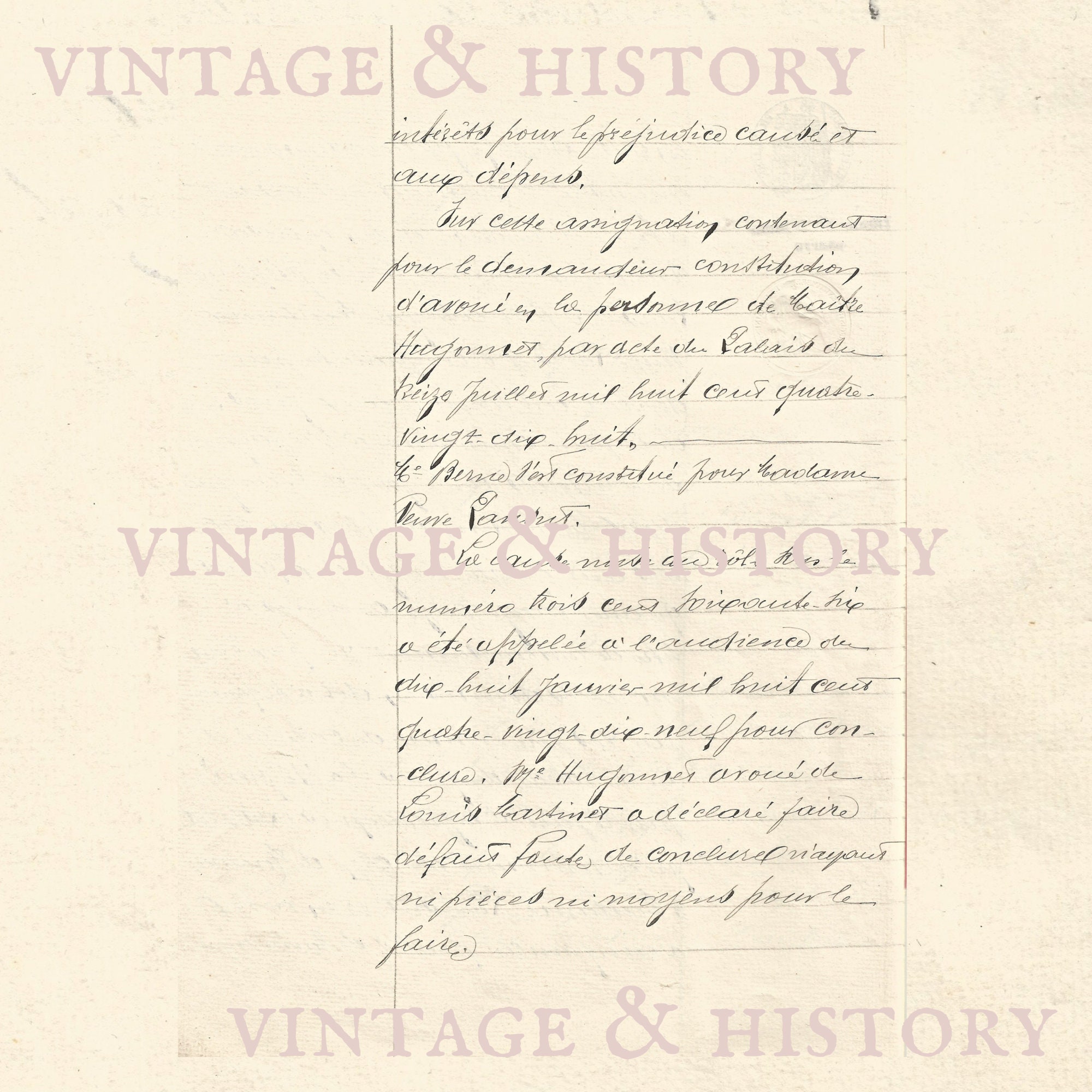 1899 Antique Handwritten French Document, Calligraphy, Printable ...