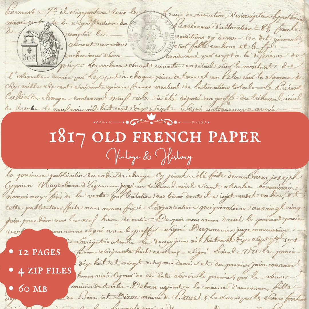 1817 Antique French Document, Calligraphy, Printable, Digital Ephemera ...