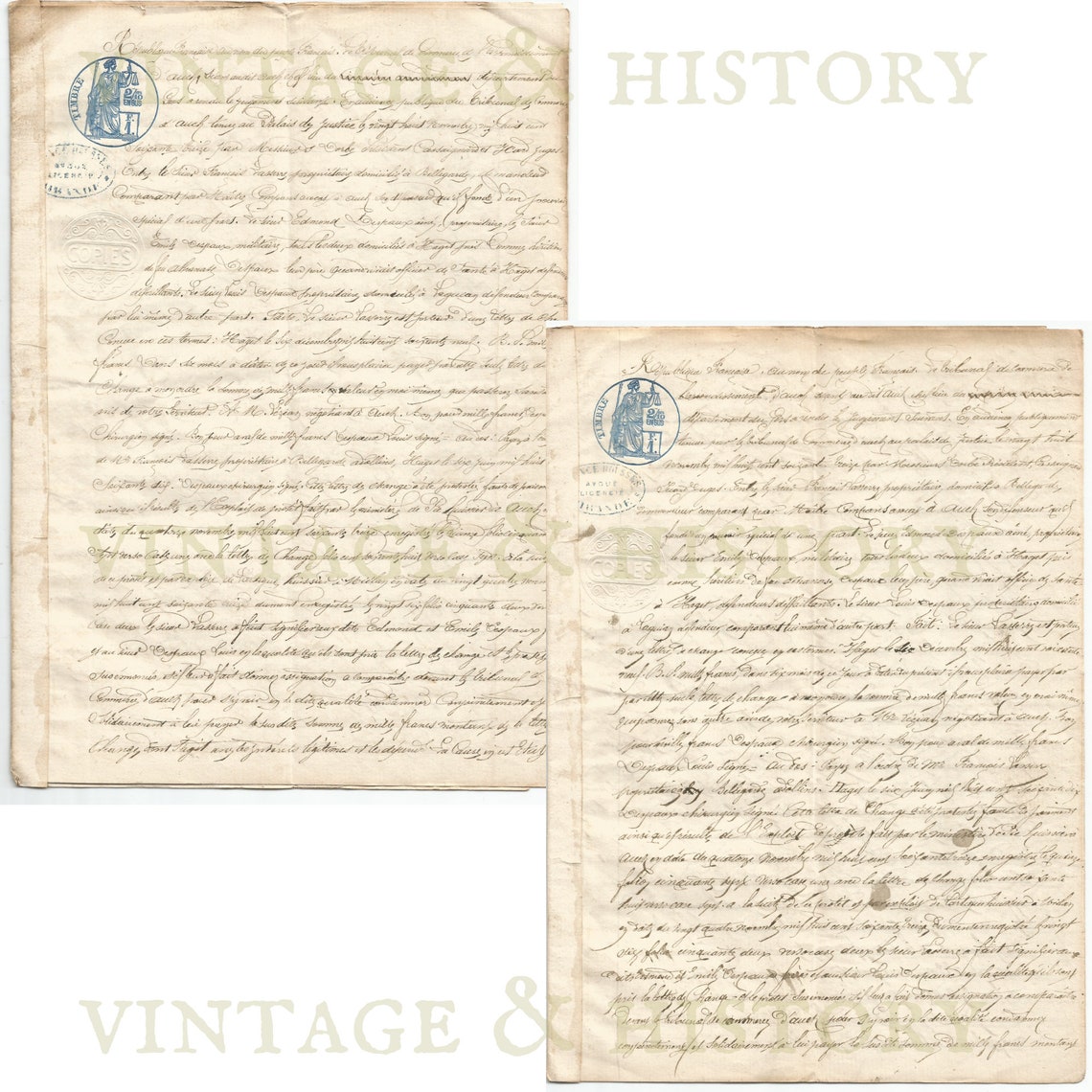 1800s French Papers With Blue Ink Stamps Printable Ephemera - Etsy