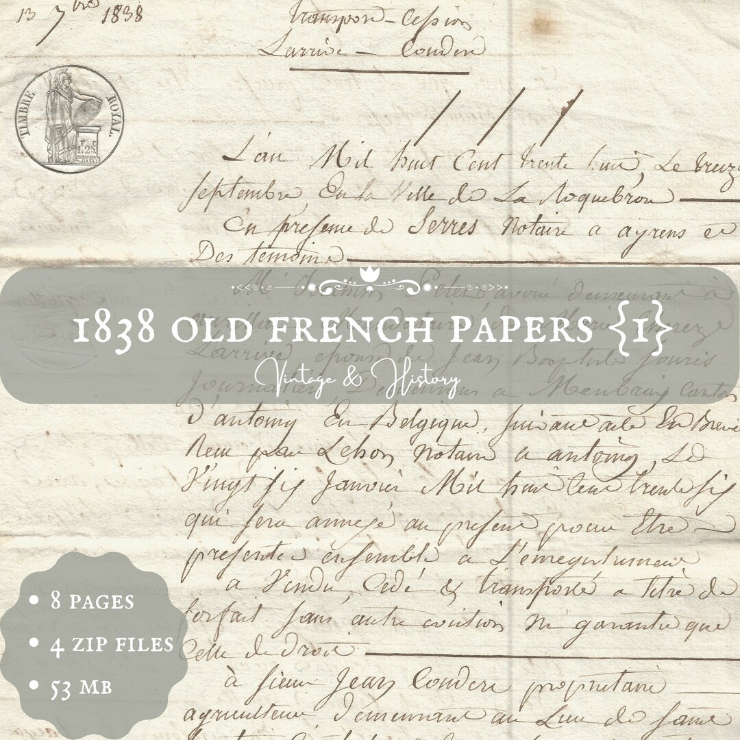 1838 {1} Antique Handwritten French Document, Calligraphy, Printable ...