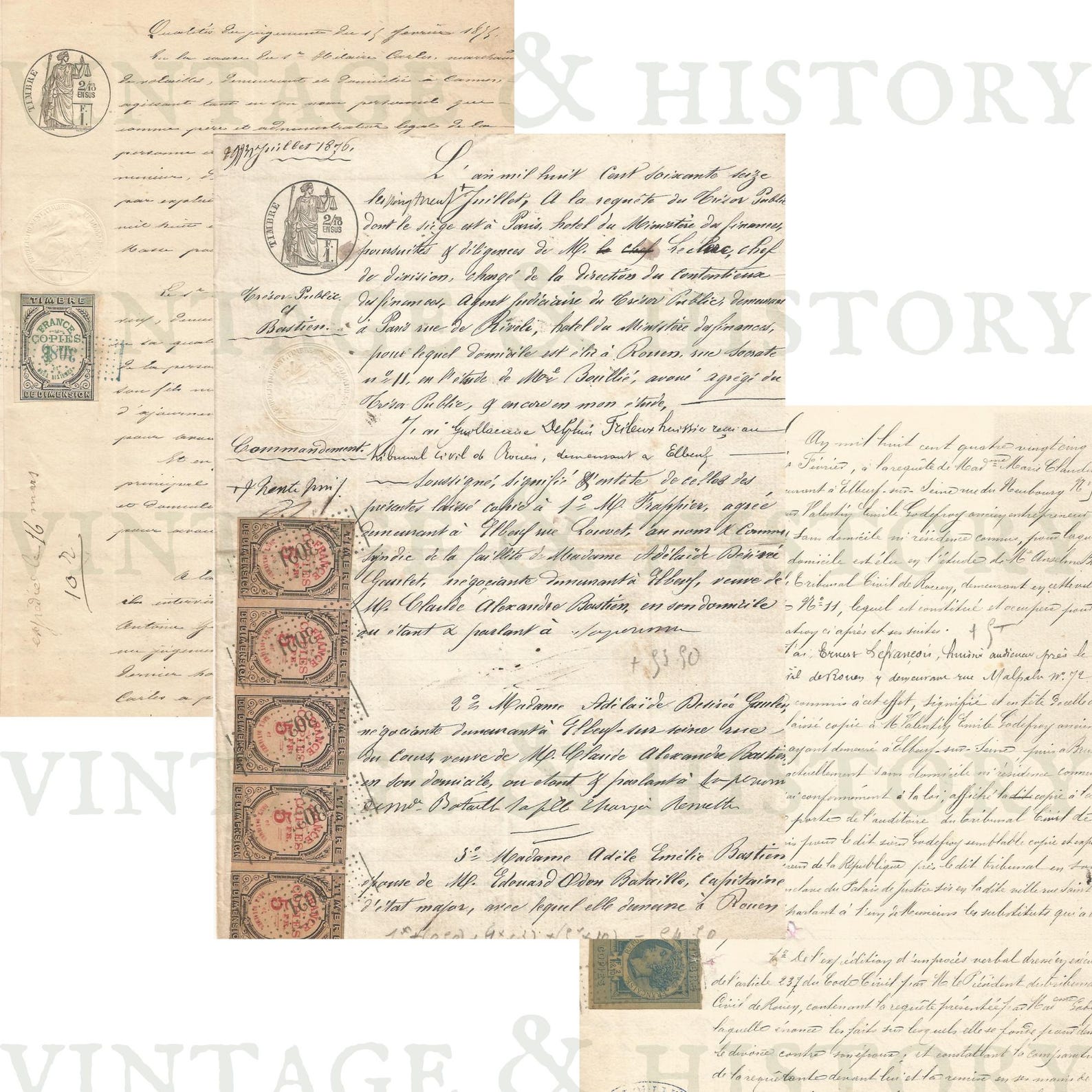 Collection {1} of Antique French Documents With Stamps or Timbres ...