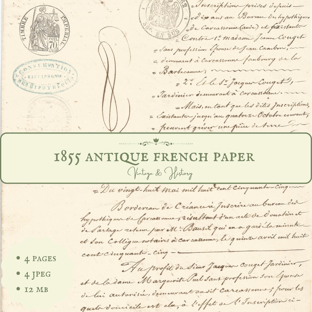 1855 Antique Handwritten French Document, Calligraphy, Printable Paper ...