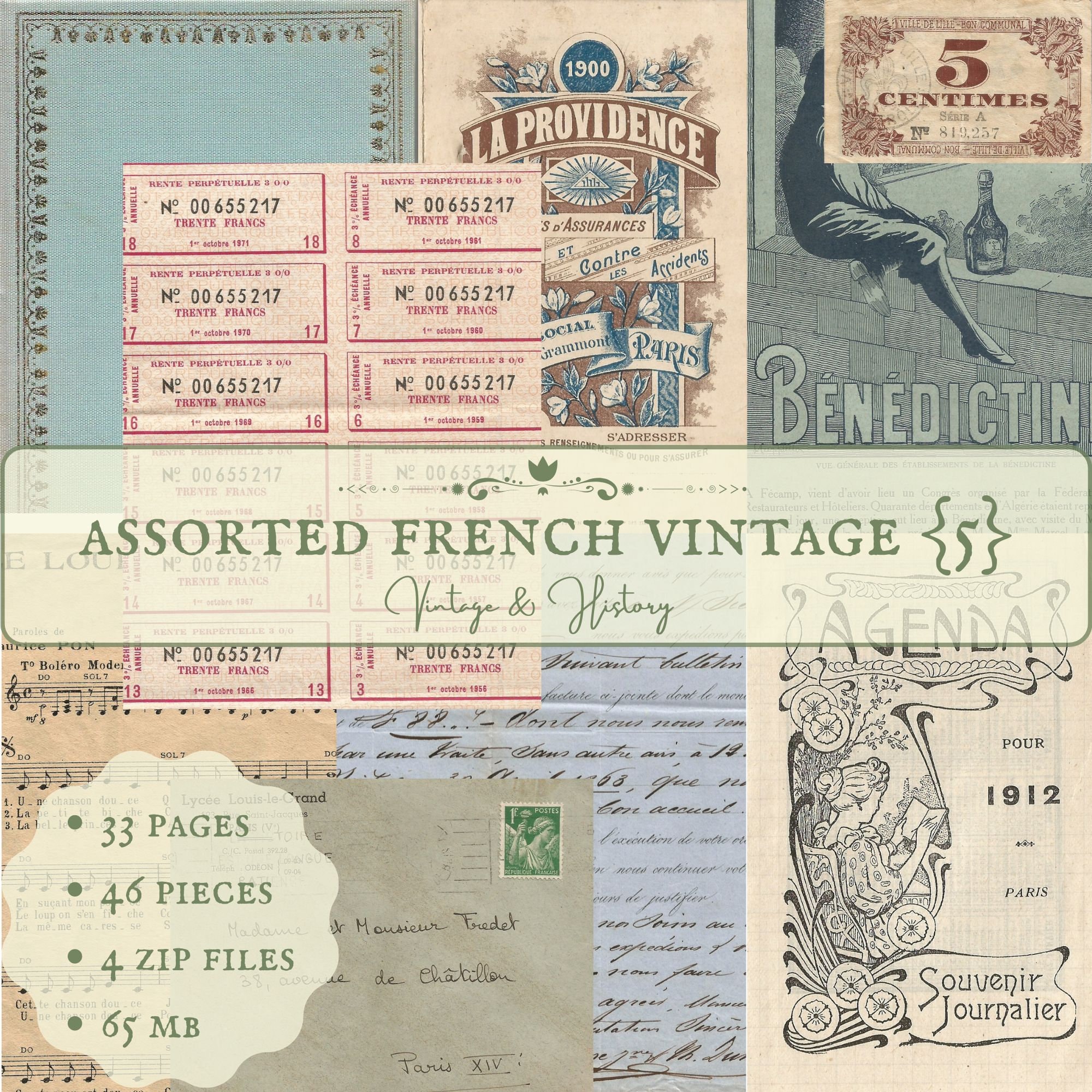 Assorted French Vintage Ephemera {bundle 5}, 46 Pieces, Printable Paper ...
