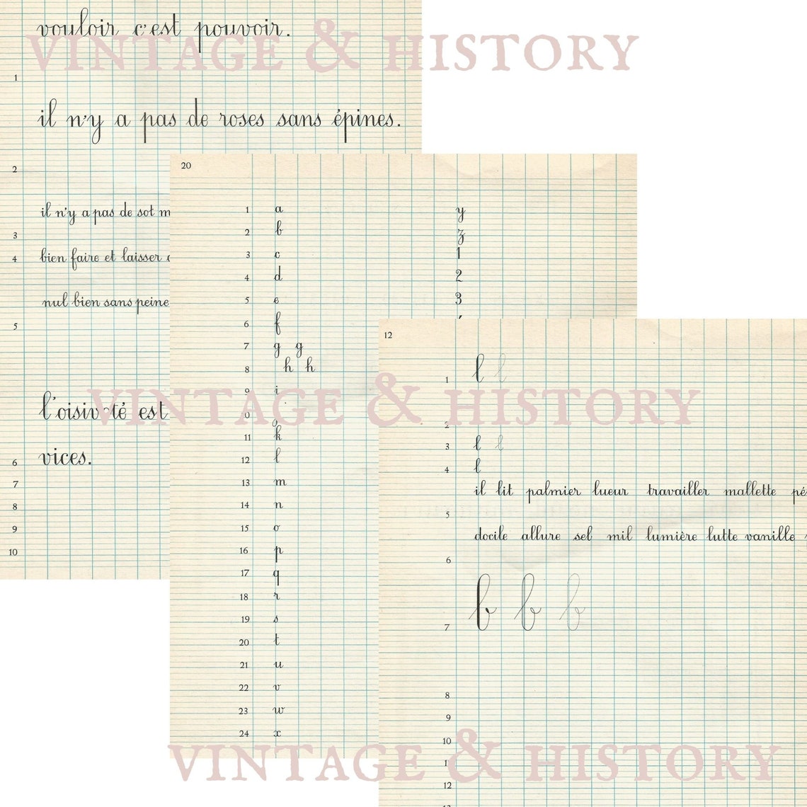 French Cursive Handwriting Schoolbook With Small Letters, Printable ...