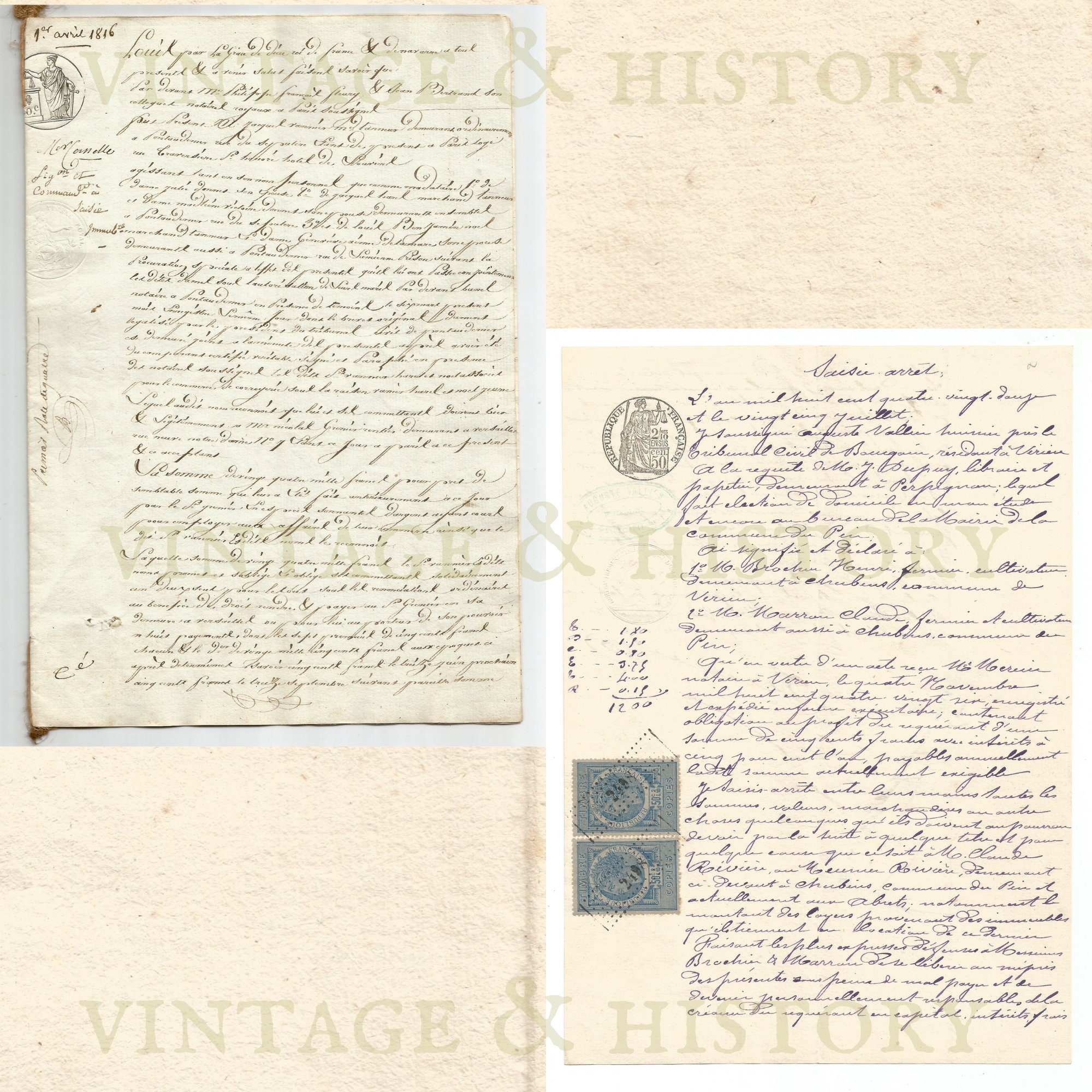 15 Page Bundle, 1800s French Paper, Handwritten, Calligraphy, Printable ...