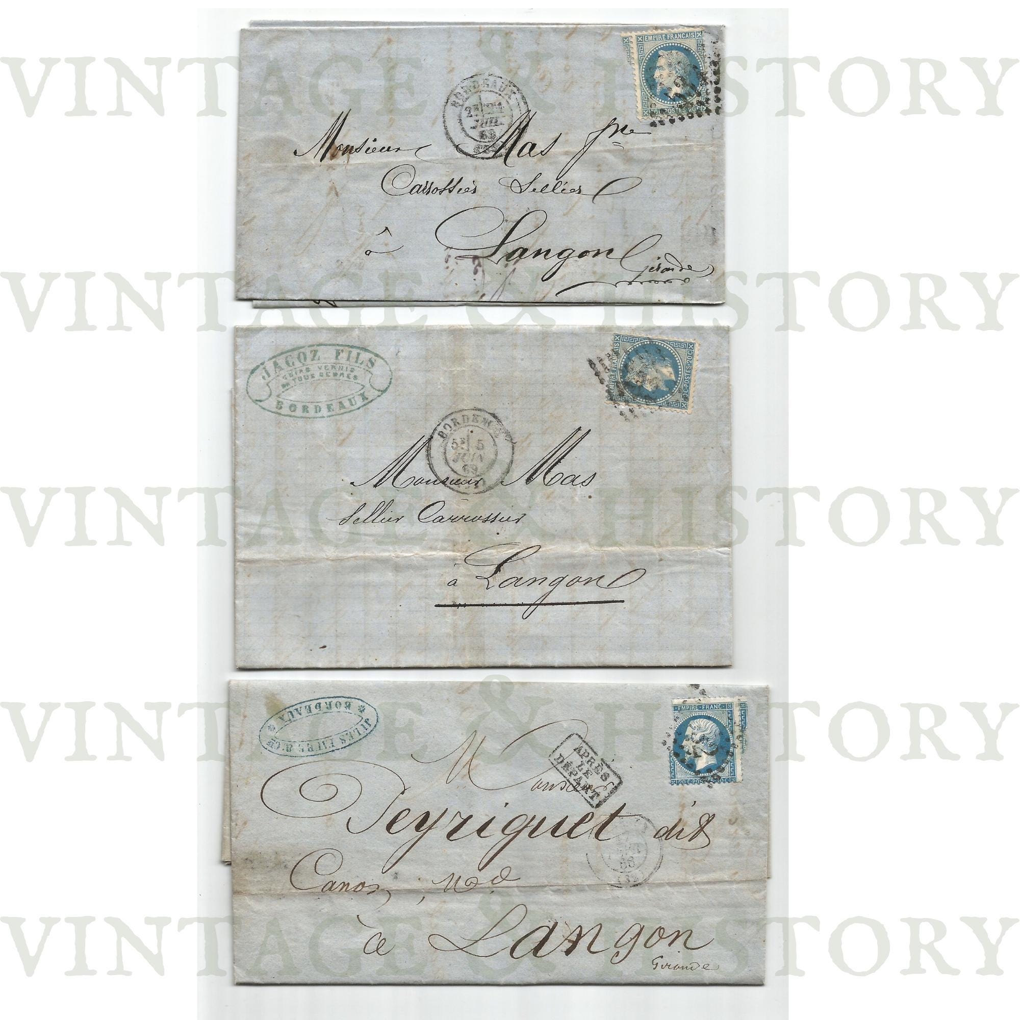 Letters in Shades of Blue With Stamps, 1800s, 19th Century, Printable ...