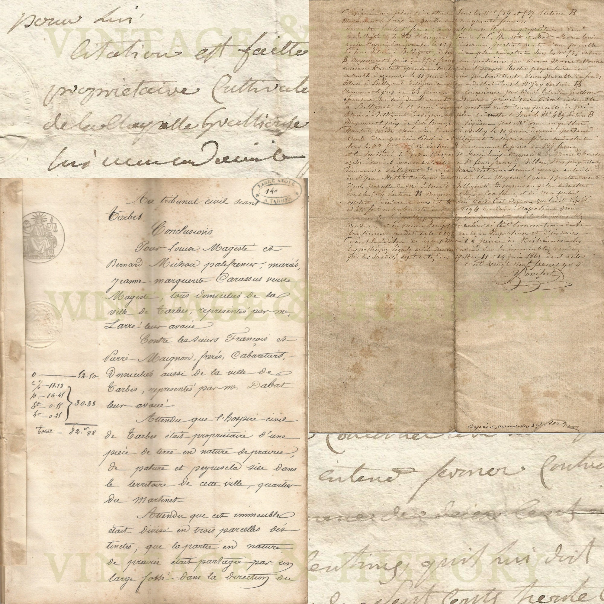 20 Page Bundle 7, 1800s French Paper, Handwritten, Calligraphy ...