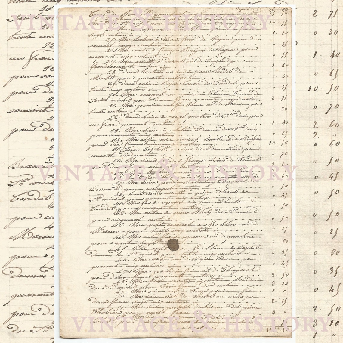 1854 Antique Handwritten French Document, Calligraphy, Printable ...