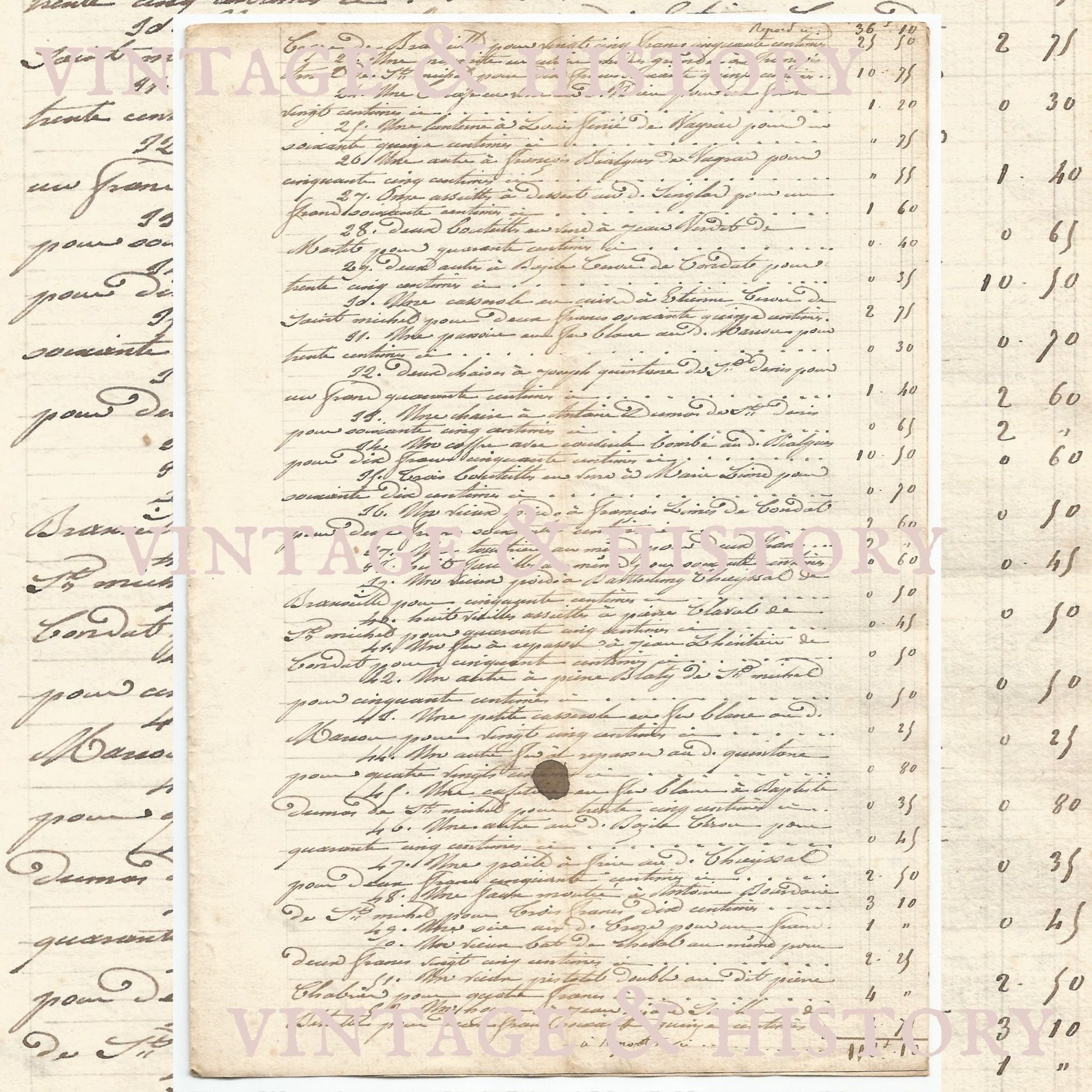 1854 Antique Handwritten French Document, Calligraphy, Printable ...