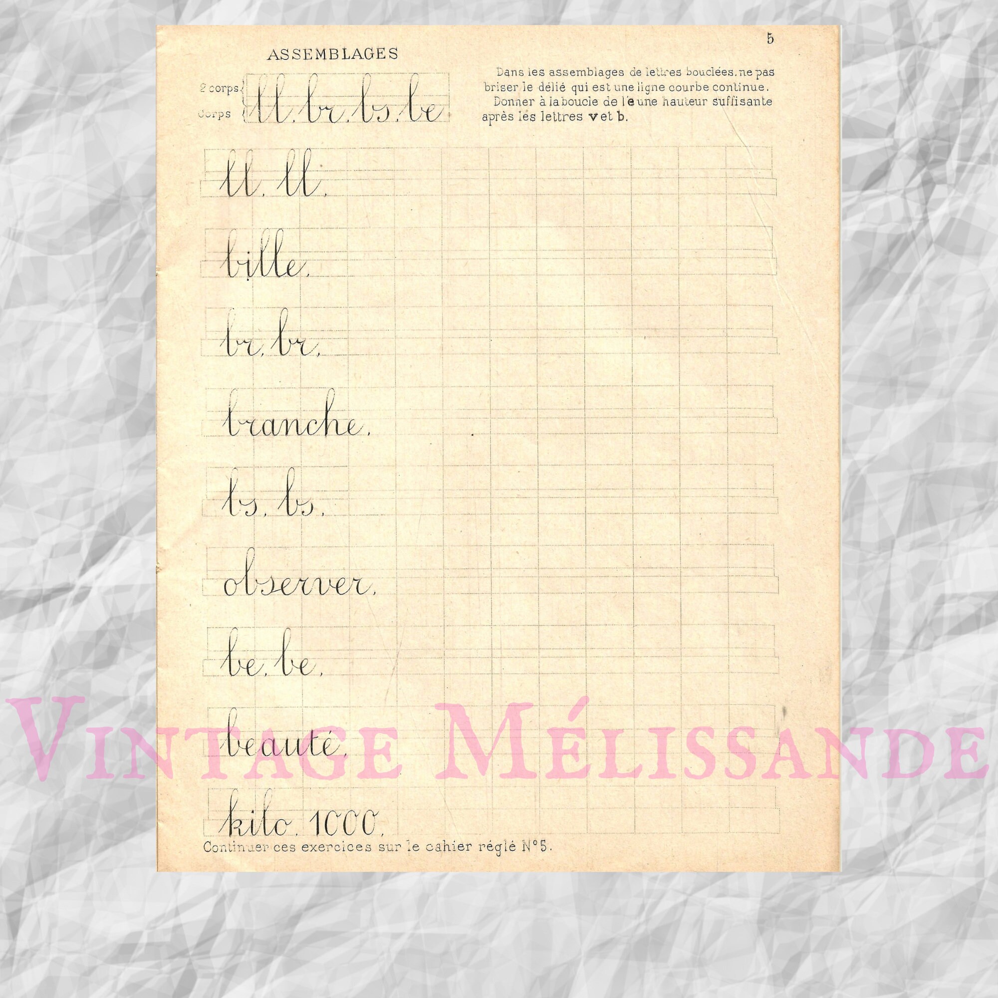 French Cursive Writing Practice Book, Printable, Vintage, Ephemera ...