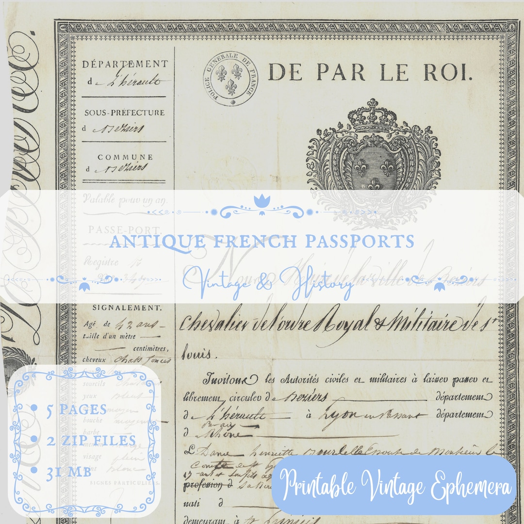 3 Antique French Passports, Handwritten, Calligraphy, Printable ...
