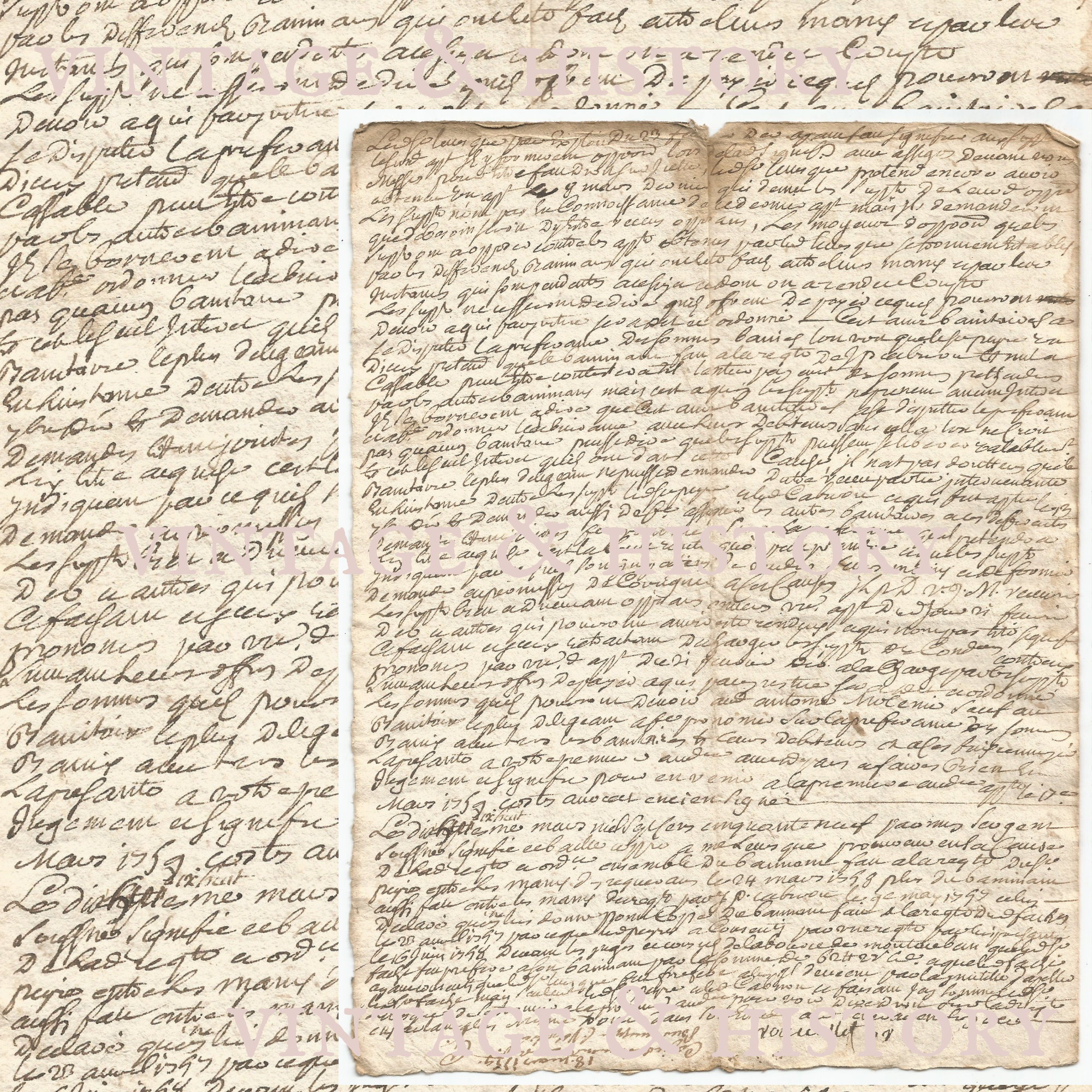 1757 Old French Document, Printable, Digital Ephemera, Antique Papers ...