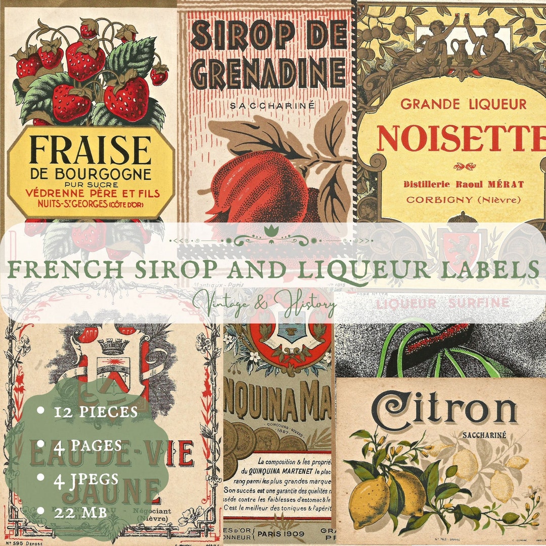 French Sirop and Liqueur Labels, Printable Vintage Paper Ephemera From ...