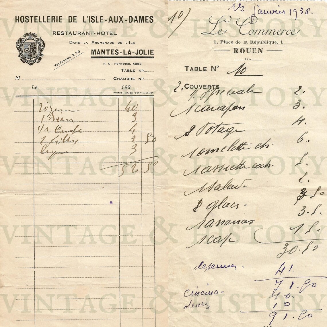 French 1930s Hotel Receipts, Printable Ephemera, Vintage Papers ...