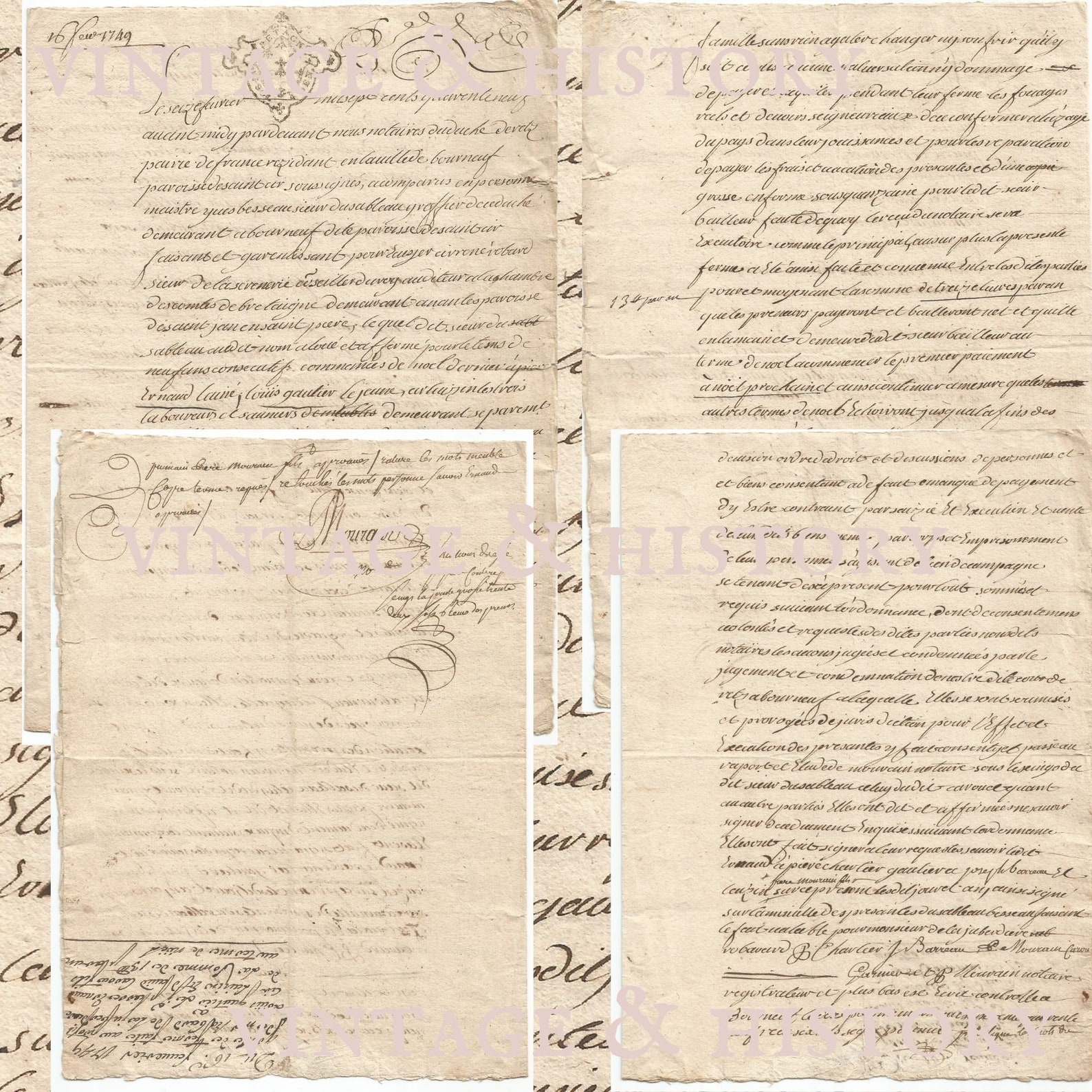 1749 Old French Document, Printable, Digital Ephemera, Antique Papers ...
