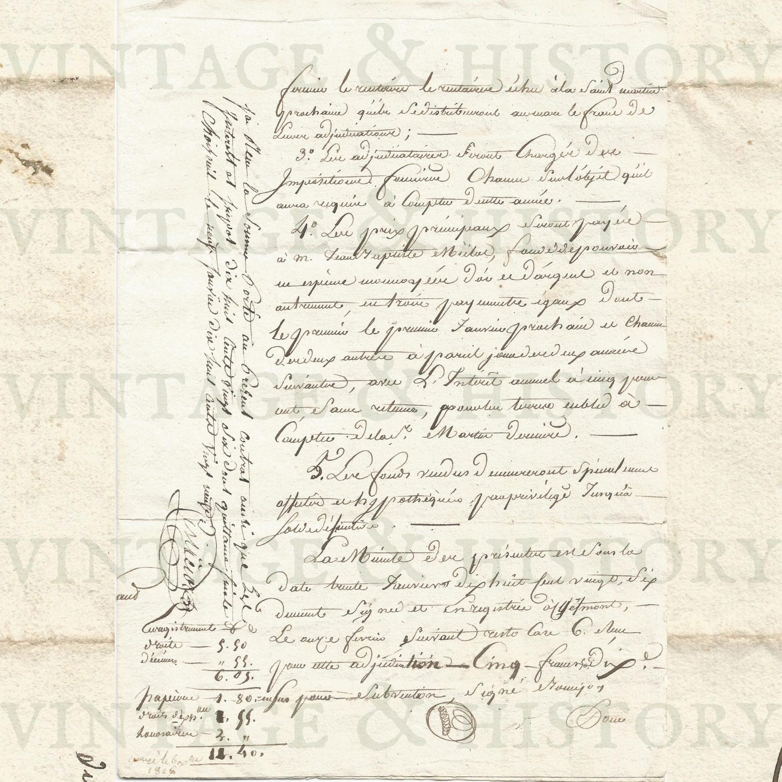 1826 Antique Handwritten French Document With Wonderful Calligraphy ...