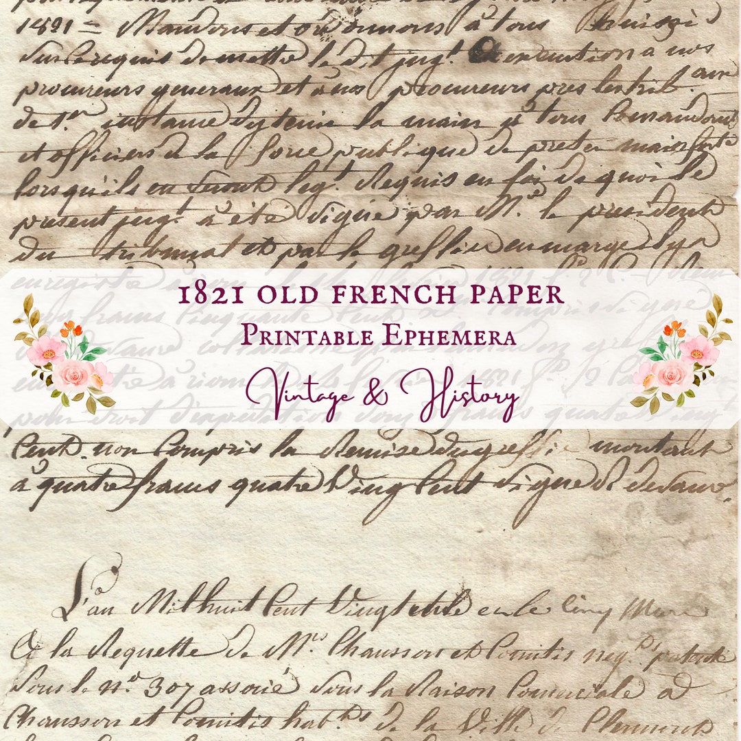 1821 Old French Paper, Printable, Vintage, Ephemera, Scrapbooking, Junk ...