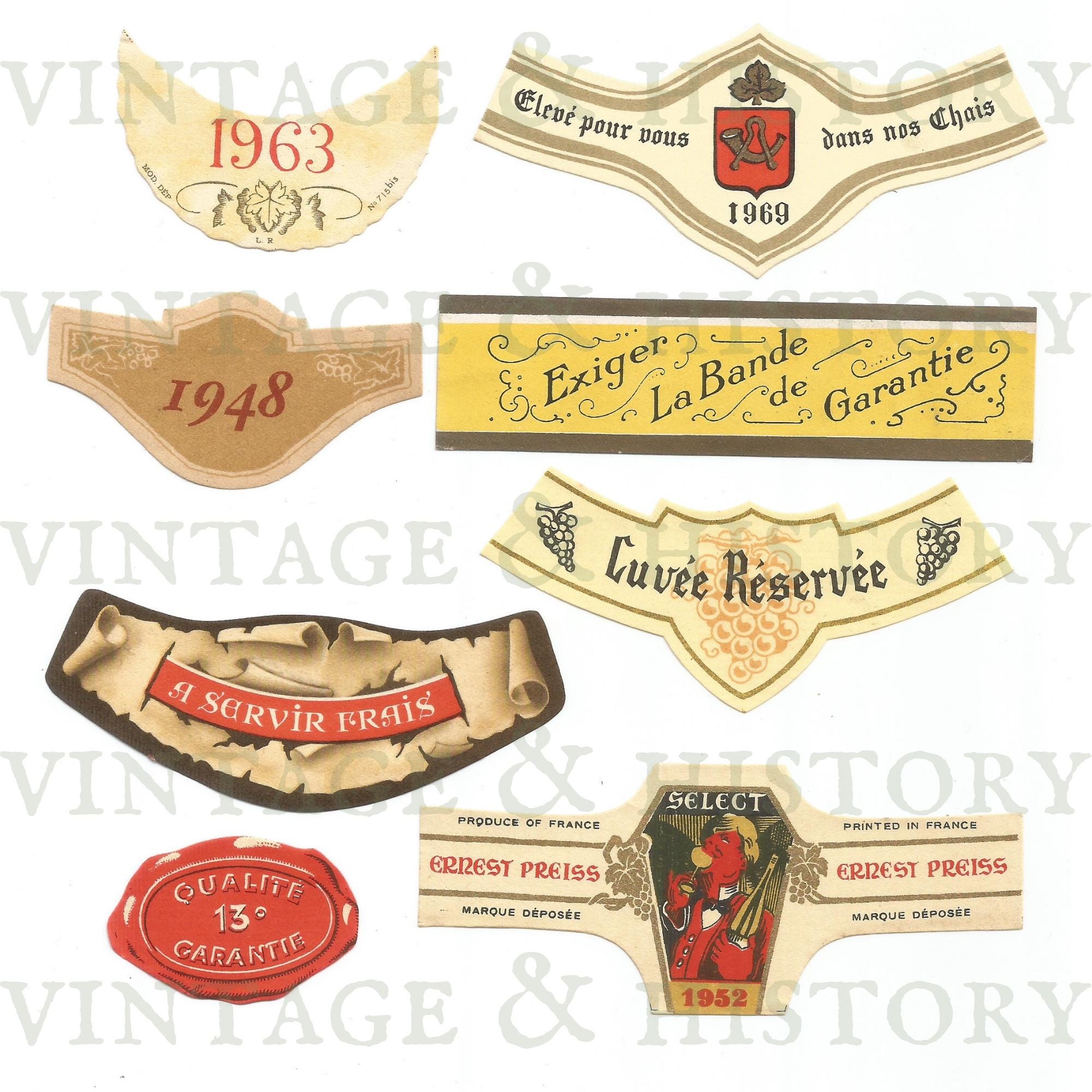 Small French Vintage Wine Labels, Printable Vintage Paper Ephemera From ...