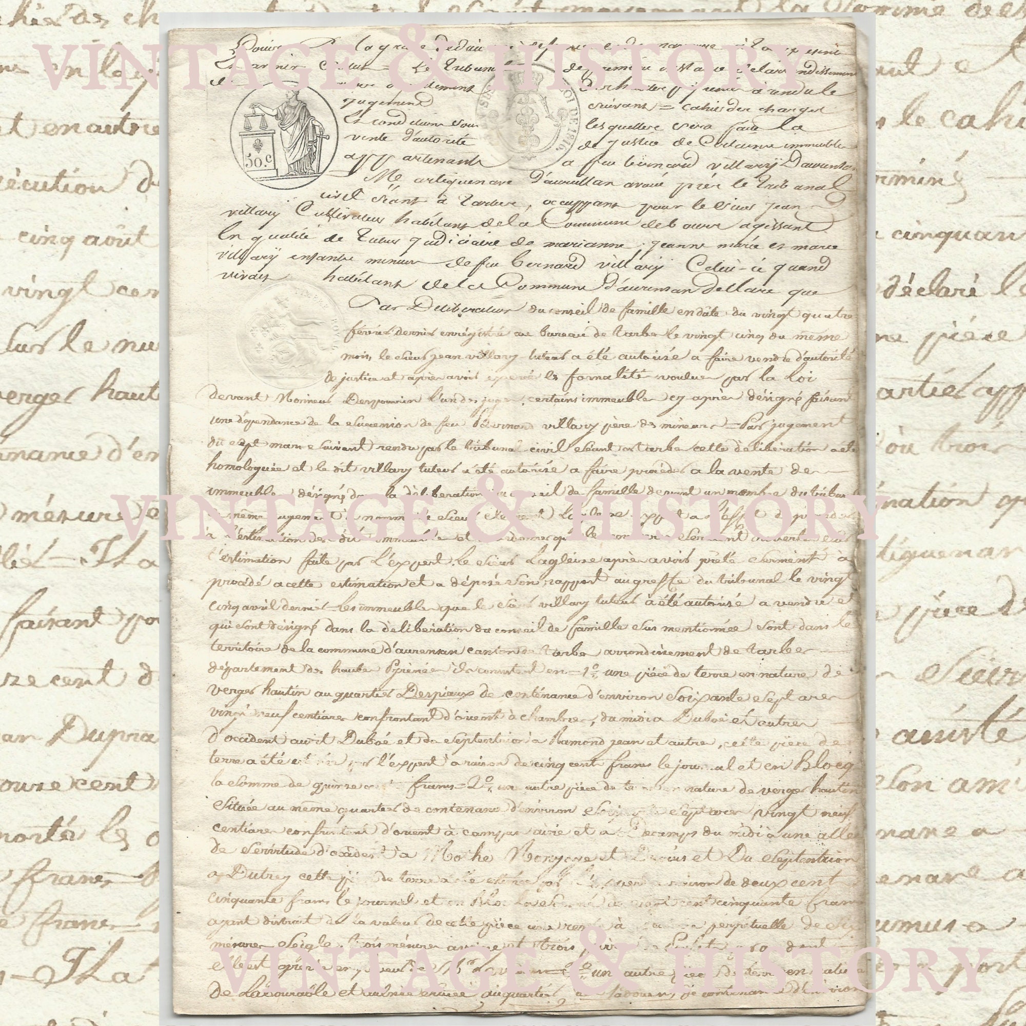 1817 Antique French Document, Calligraphy, Printable, Digital Ephemera ...
