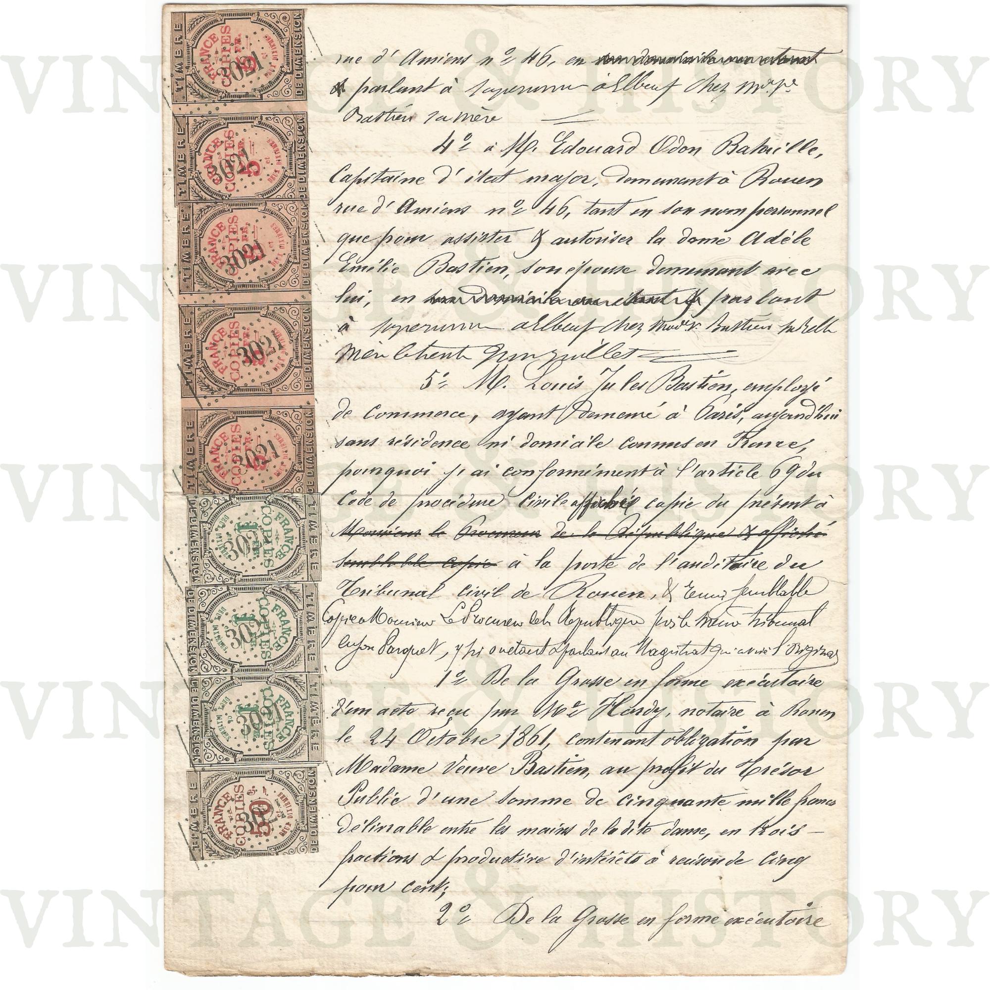 Collection {1} of Antique French Documents With Stamps or Timbres ...