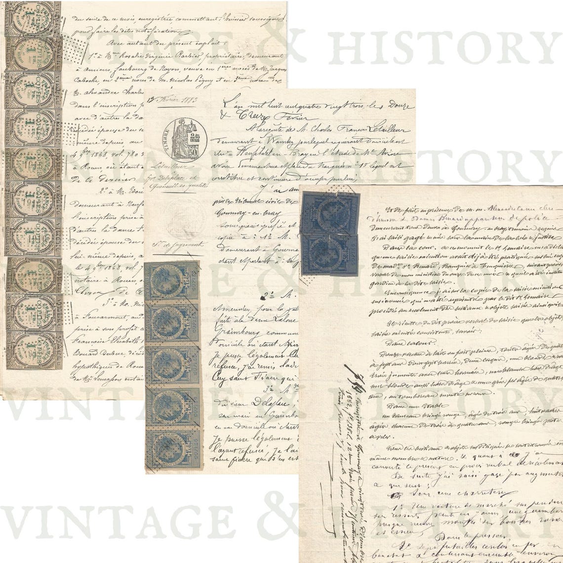 Collection {1} of Antique French Documents With Stamps or Timbres ...