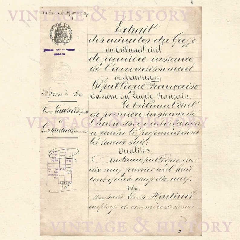 1899 Antique Handwritten French Document, Calligraphy, Printable ...