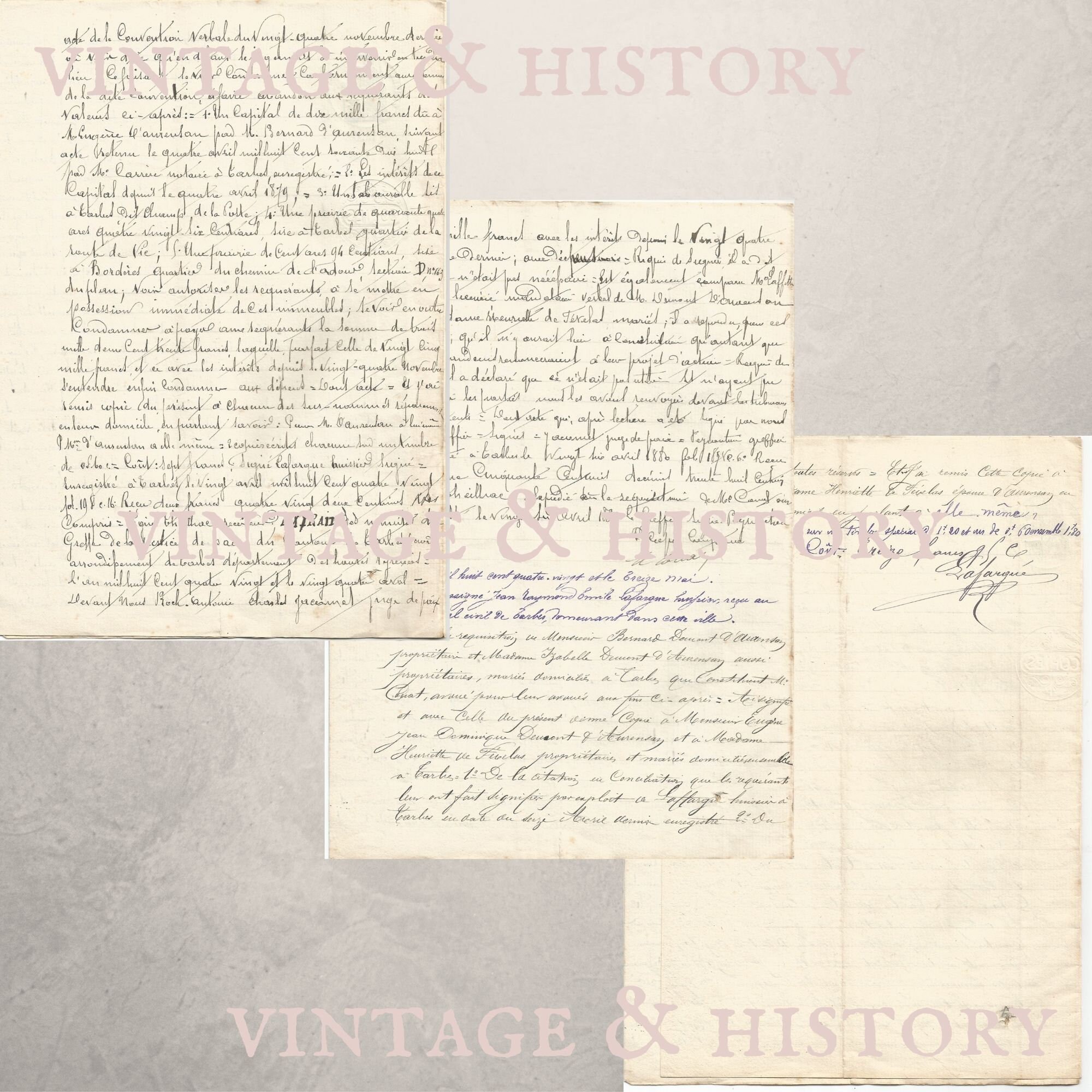 1896 Antique French Documents, Blue Stamp, Calligraphy, Printable ...