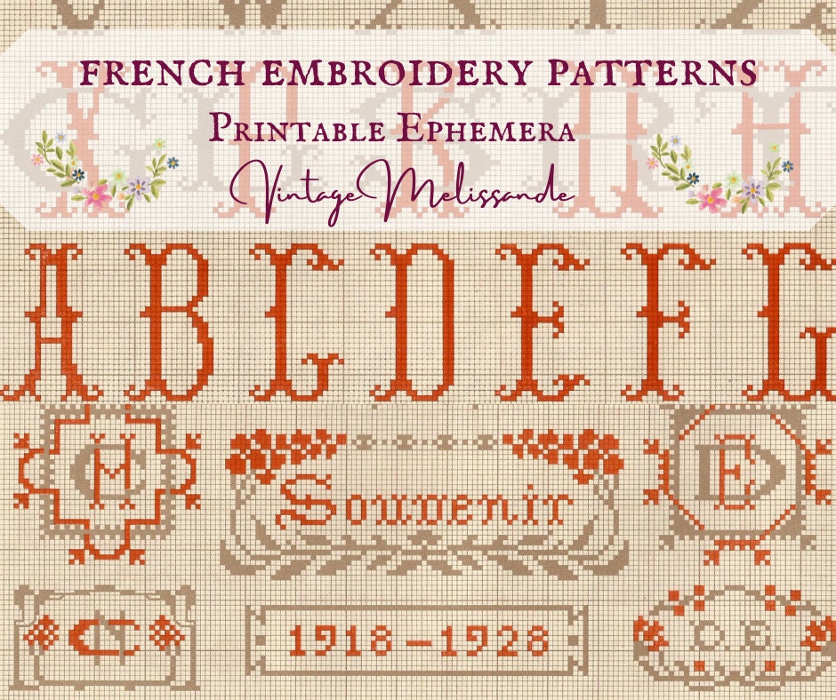 French Vintage Embroidery Patterns, Printable, Digital, Download ...