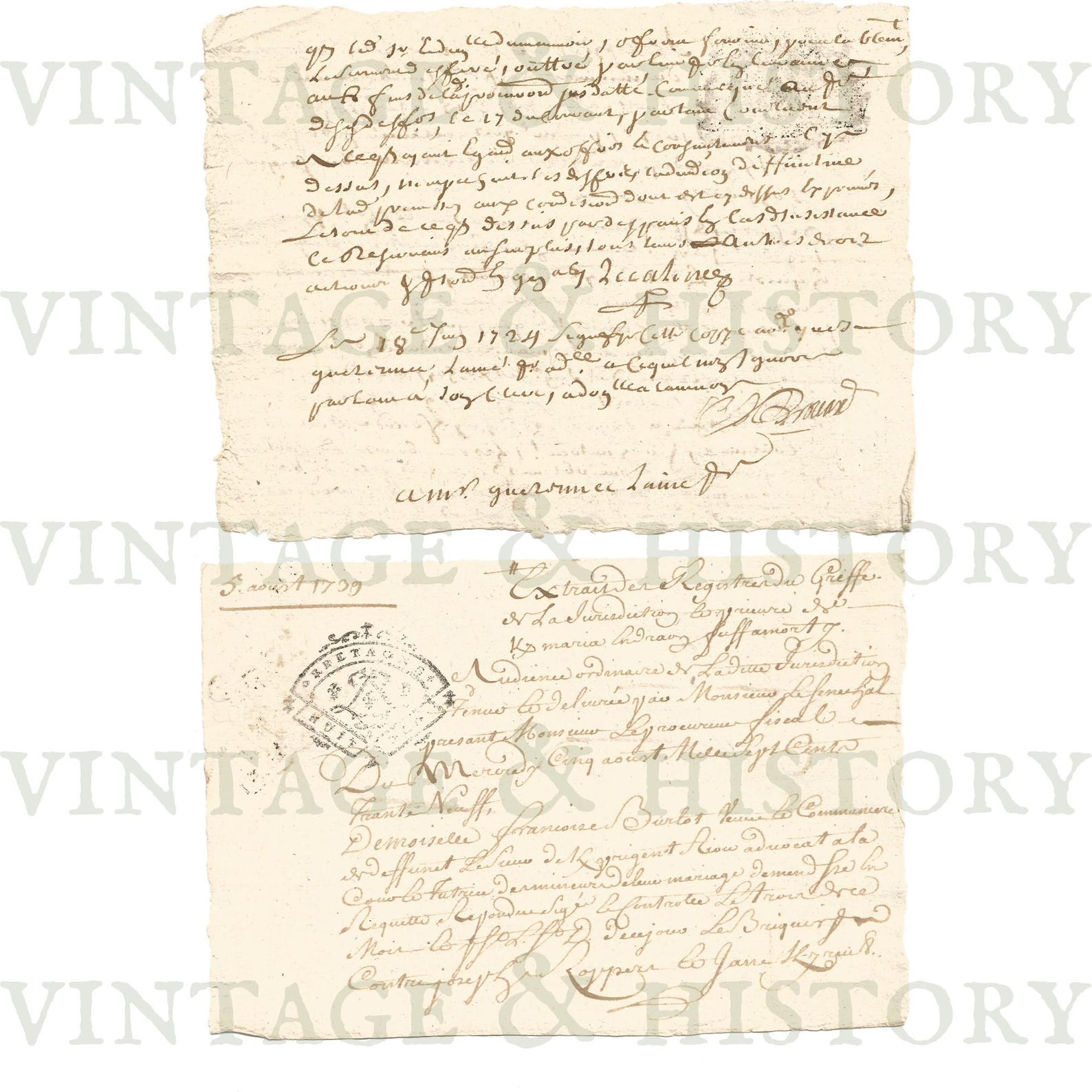 18th Century Antique French Receipts and Notes, 1700s Paper Ephemera ...