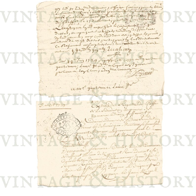 18th Century Antique French Receipts and Notes, 1700s Paper Ephemera ...