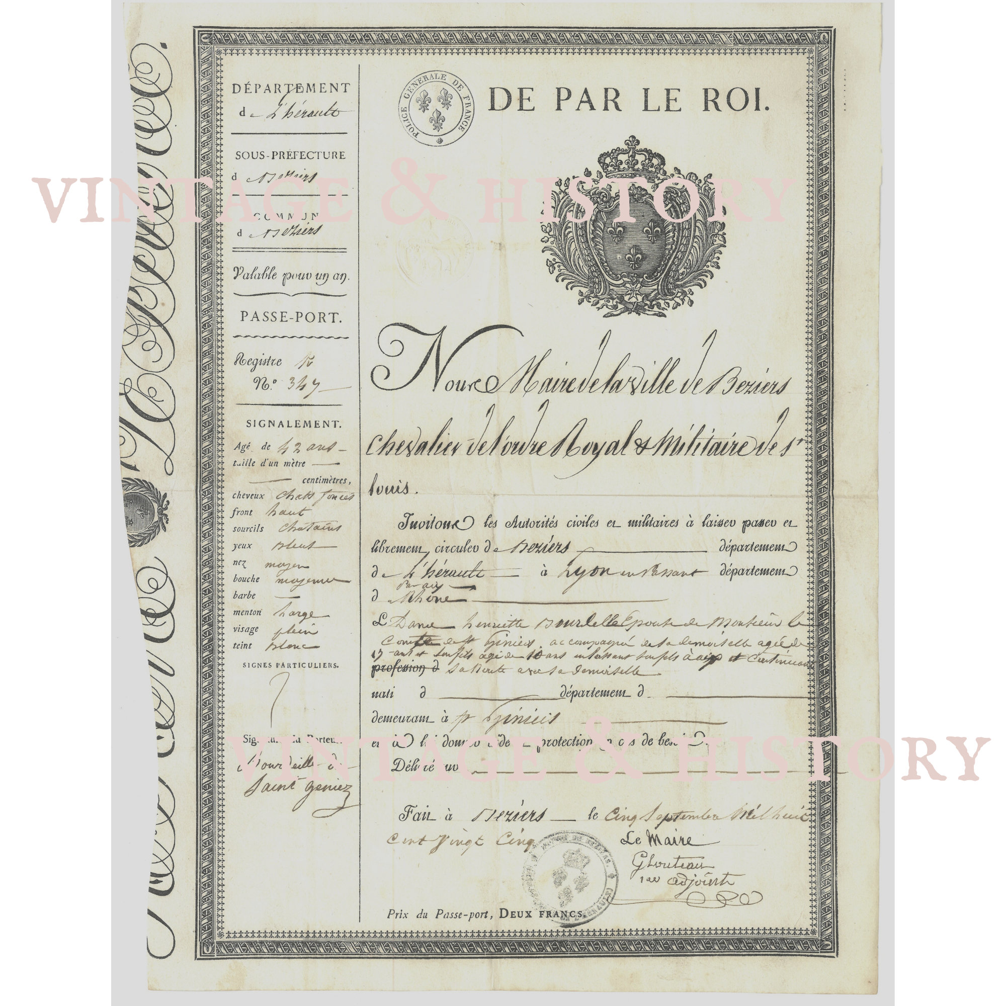 3 Antique French Passports, Handwritten, Calligraphy, Printable ...