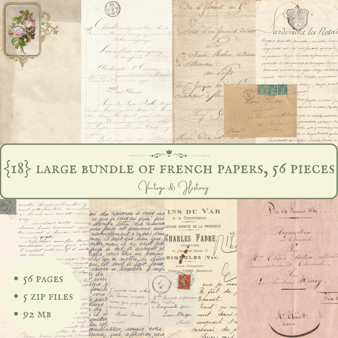 56 Page Bundle {18} Antique Handwritten French Papers and Manuscripts ...