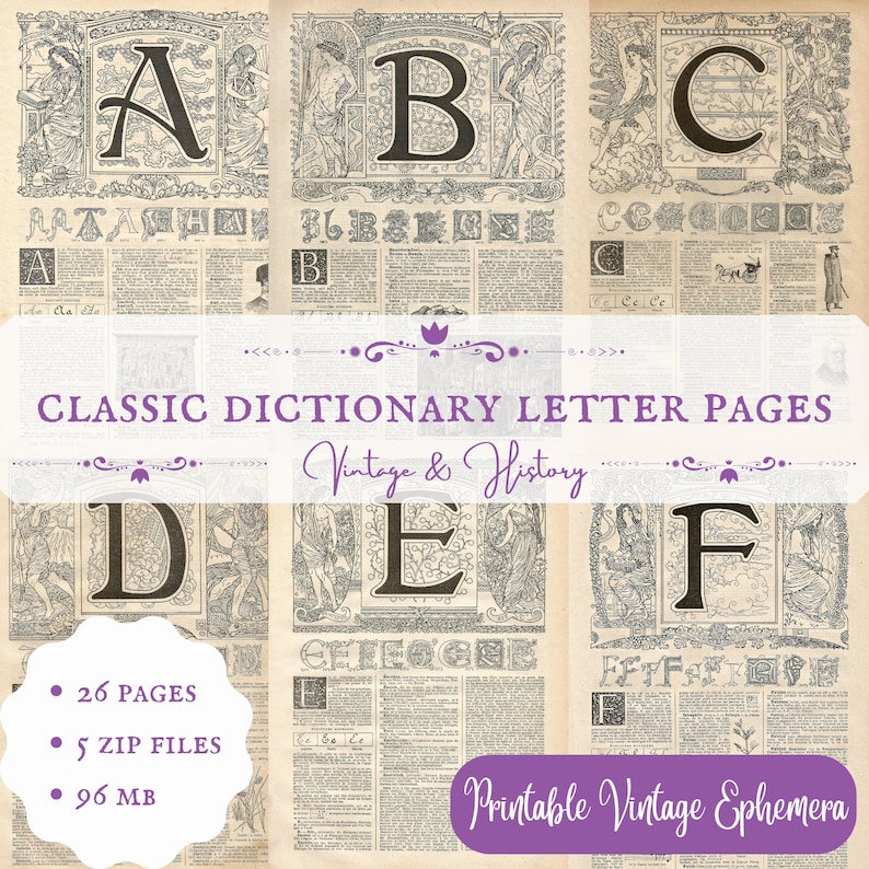 Letter Pages, Classic Style, 1920s French Dictionary, Alphabet, Digital ...