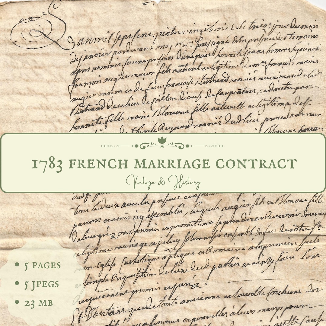 1783 Marriage Contract, Contrat De Mariage, Antique French Manuscripts ...