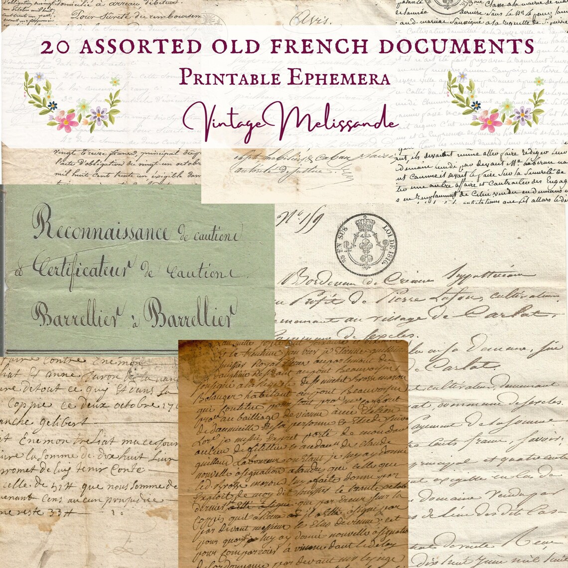 20 Assorted French Papers, Printable, Digital Download, Handwriting ...
