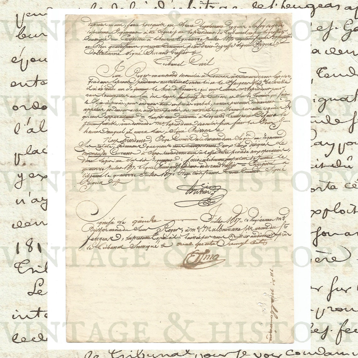 1817 {2} Antique Handwritten French Document, Calligraphy, Printable ...