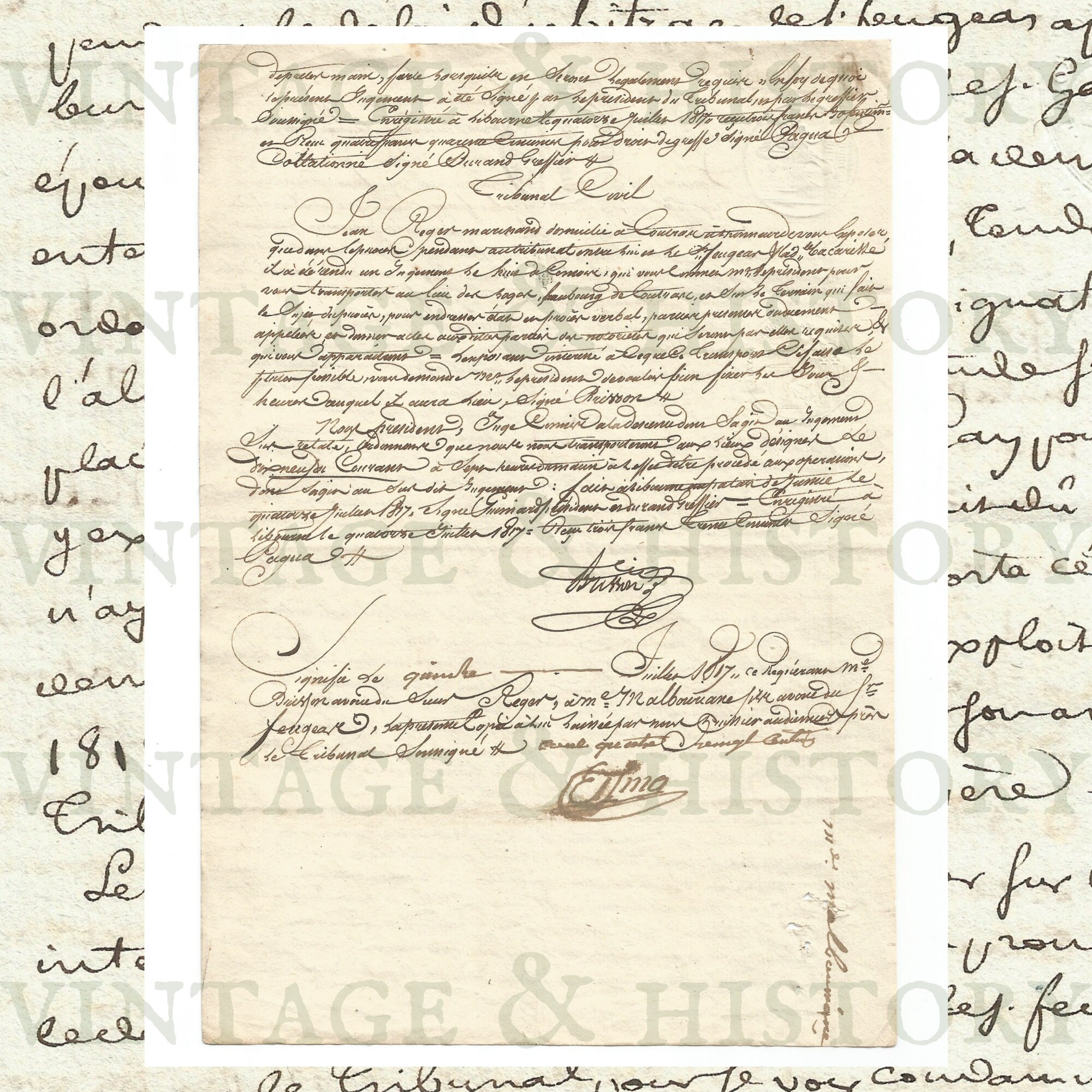 1817 {2} Antique Handwritten French Document, Calligraphy, Printable ...