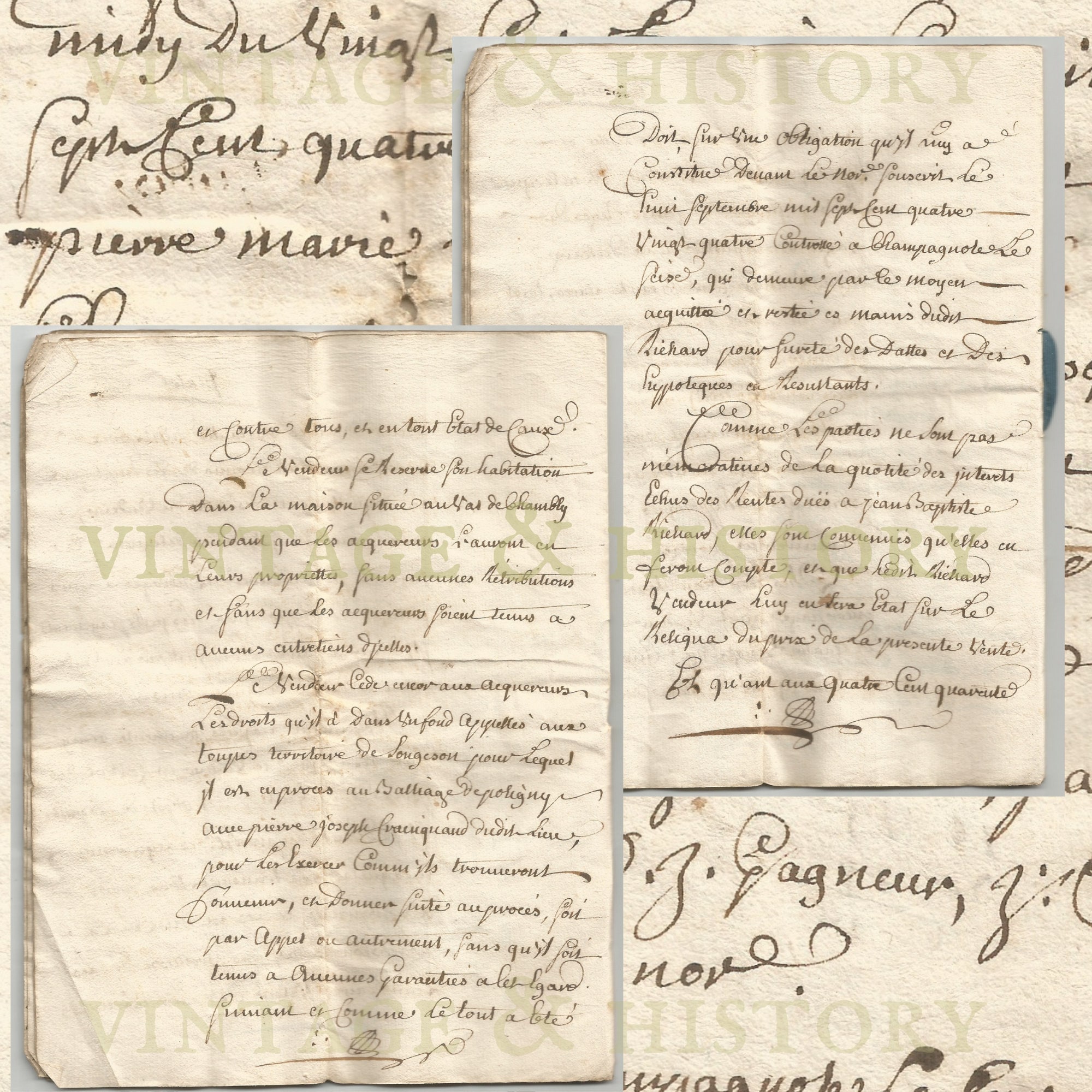 1787 French Paper, Blue Ribbon, Handwritten, Calligraphy, Printable ...