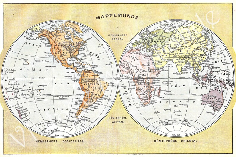 Mappe Monde World Map 1922 Larousse Dictionary Digital - Etsy