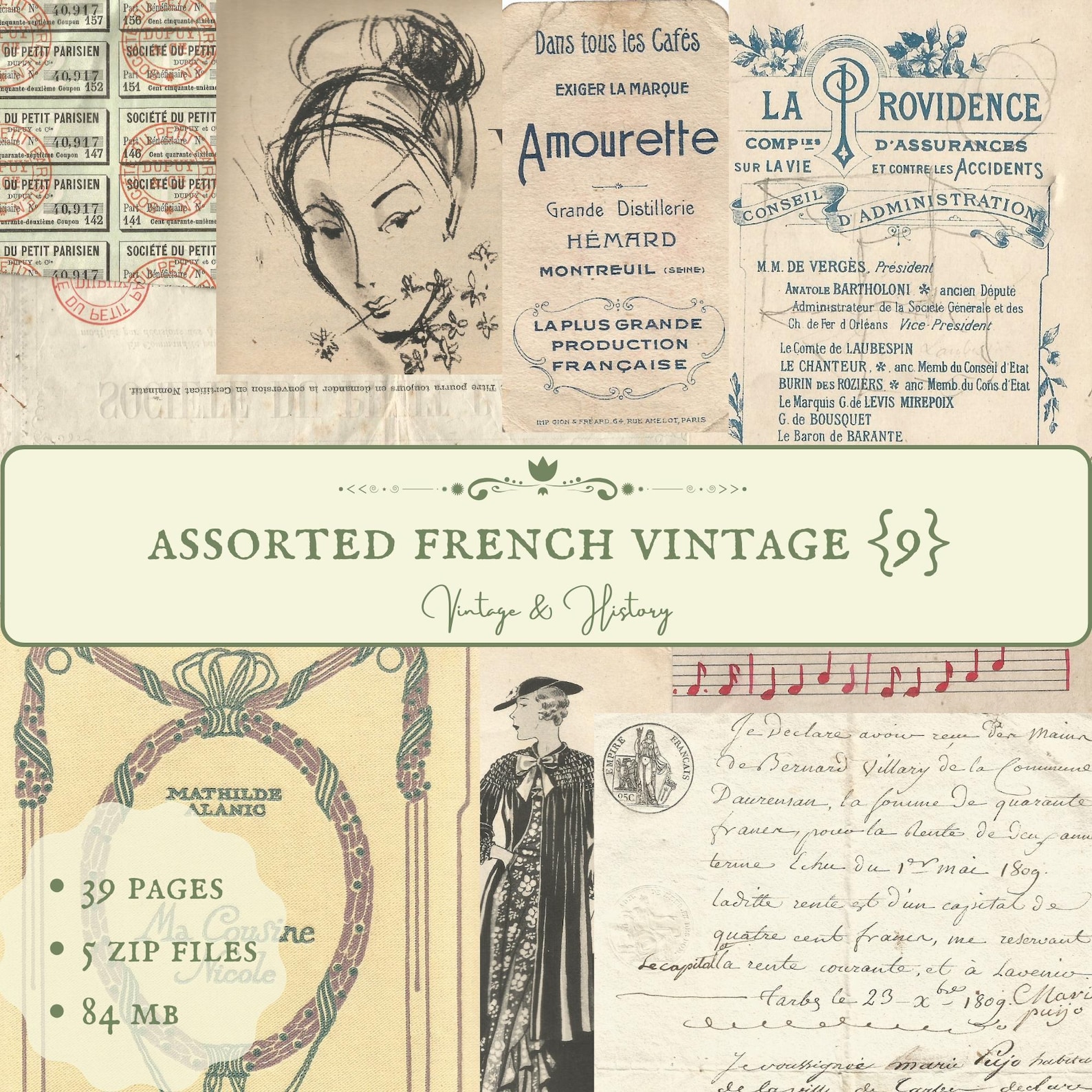 Assorted French Vintage Ephemera {bundle 9}, 54 Pieces, Printable Paper ...