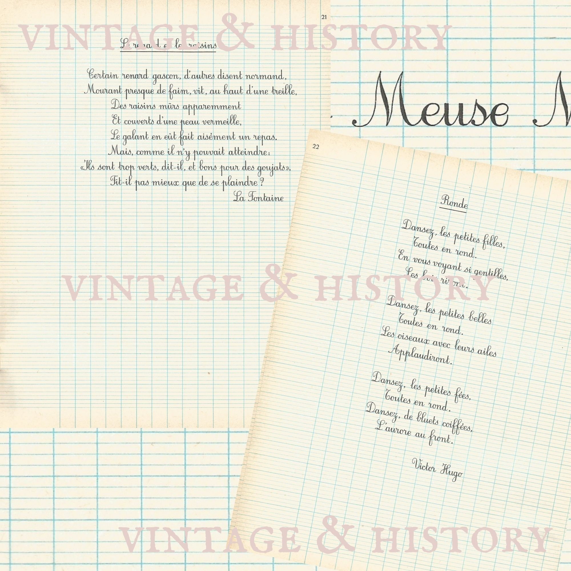 French Cursive Handwriting Schoolbook With Capital Letters, Printable ...