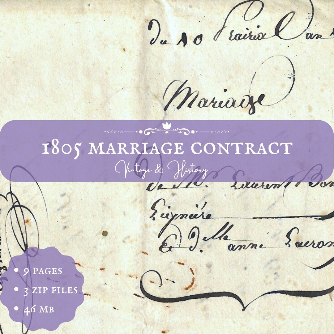 1805 Marriage Contract, Old French Documents, Printable Paper Ephemera ...