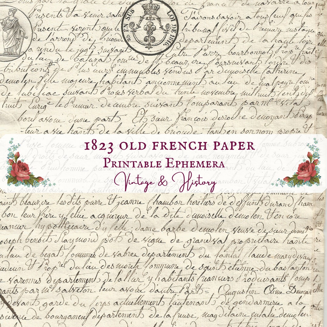 1823 Old French Paper, Printable, Vintage, Ephemera, Scrapbooking, Junk ...